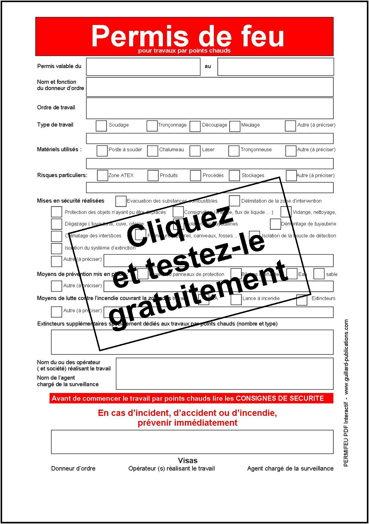 2.5 - SECURITE INCENDIE - Permis de Feu formulaires triplicatas ...